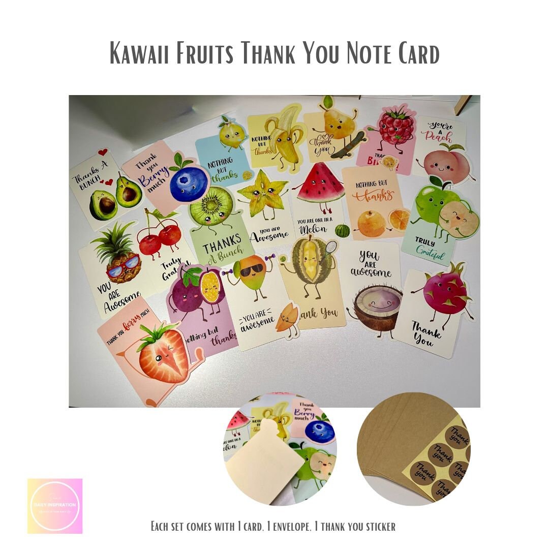 Kawaii Fruits Thank You Note Card Thank You Card Employee Boss ...