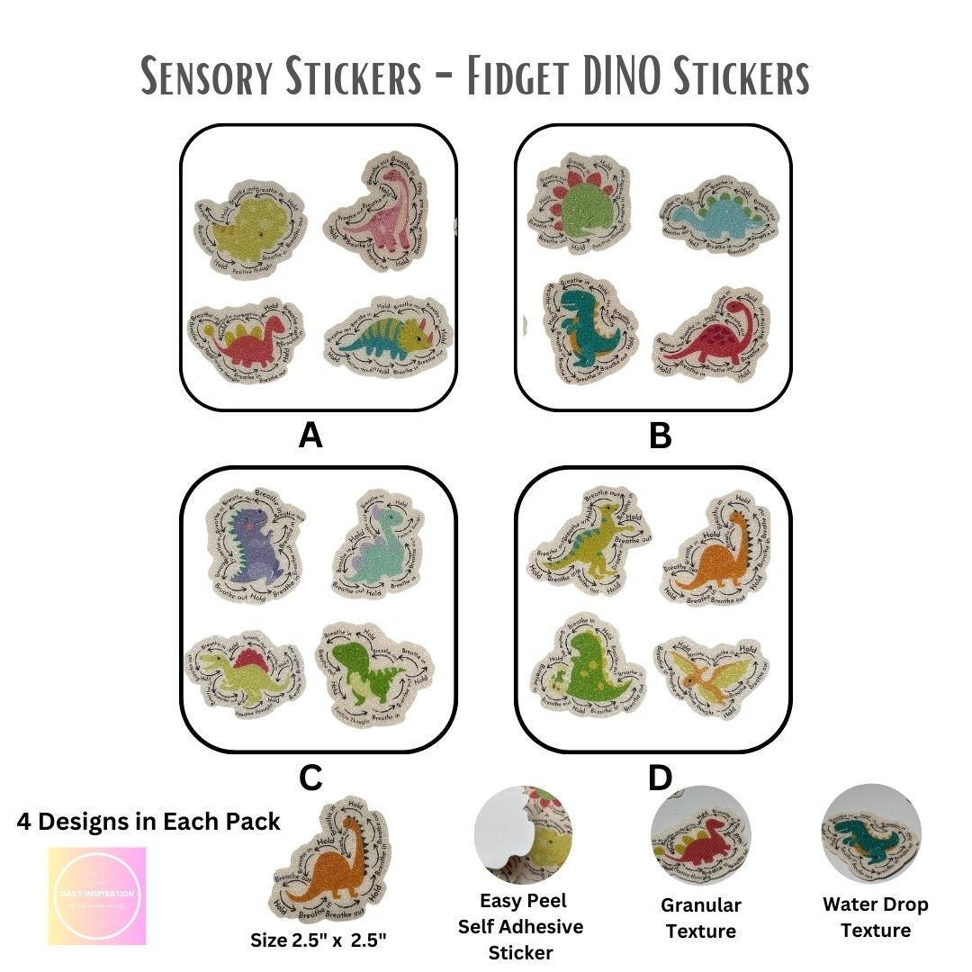 Dinosaurs Textured Sensory Stickers, Cute Dino Breathing Exercise ...