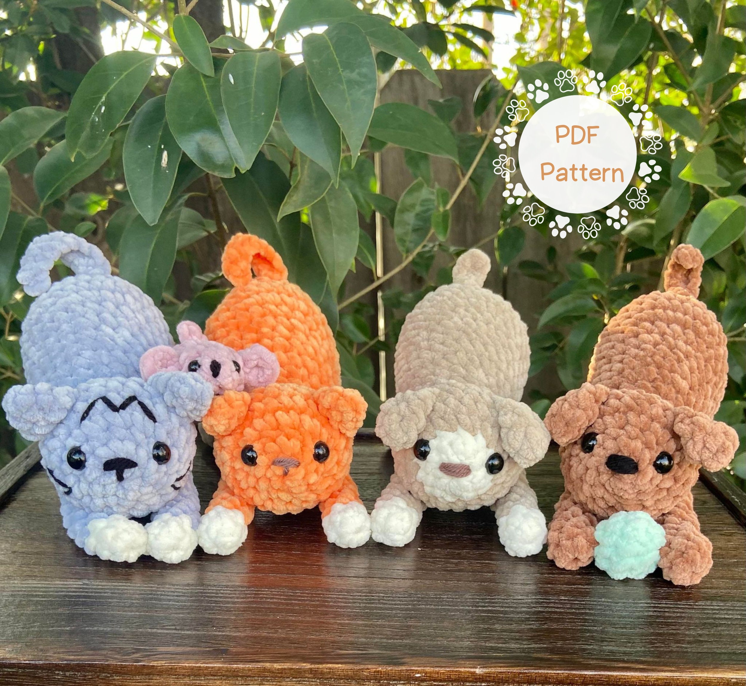 Playful Pets Pattern PDF 2-in-1 No Sew Puppy and Kitty With Ball and ...