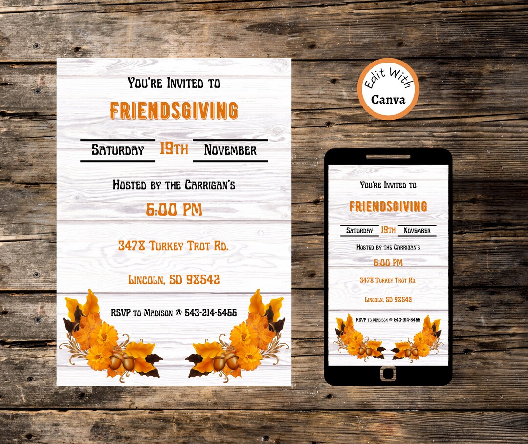 Editable Friendsgiving Acorn Invite Bundle Digital - Etsy
