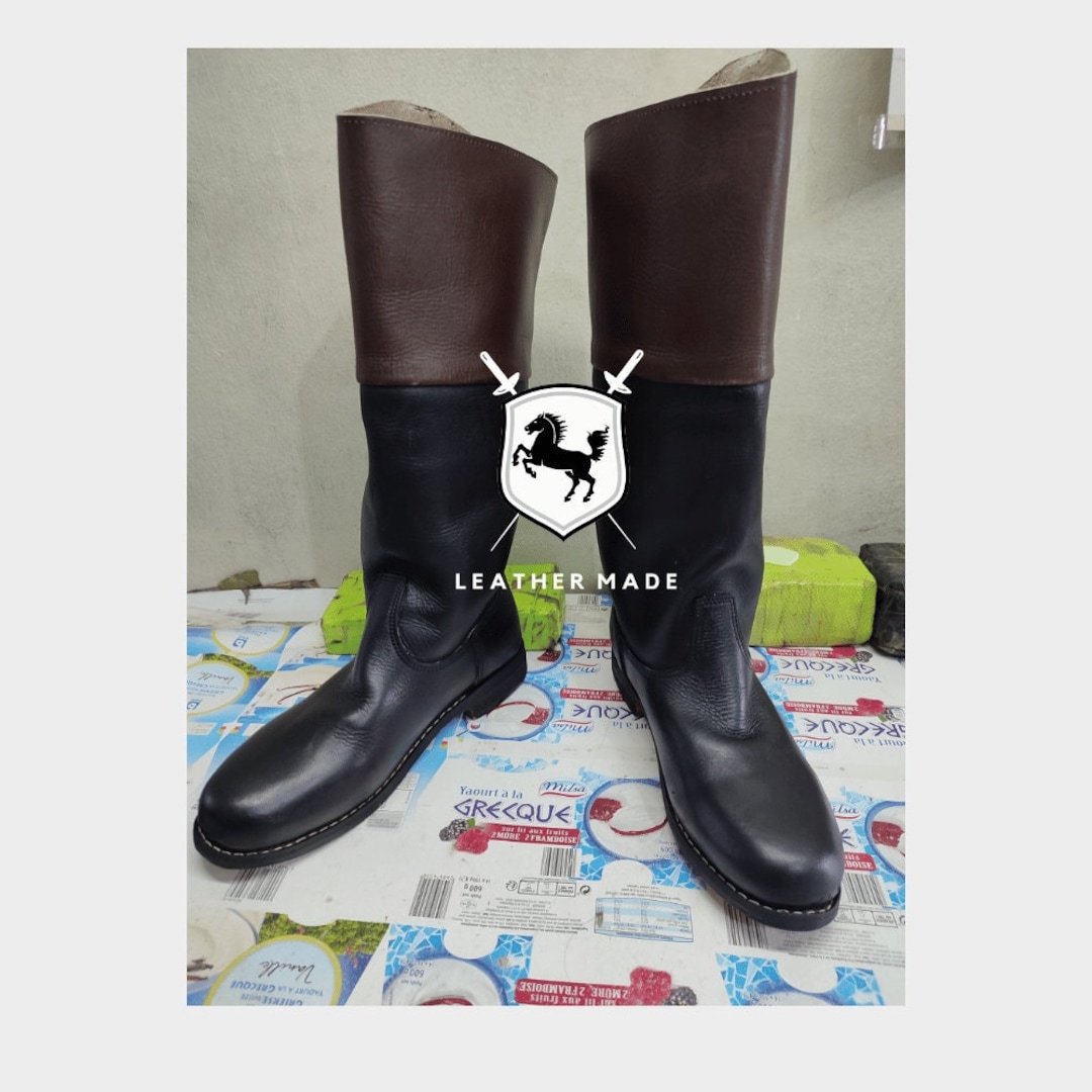 Revolutionary War Colonial Riding Boot, Long Leather Boots, US Size 5 ...