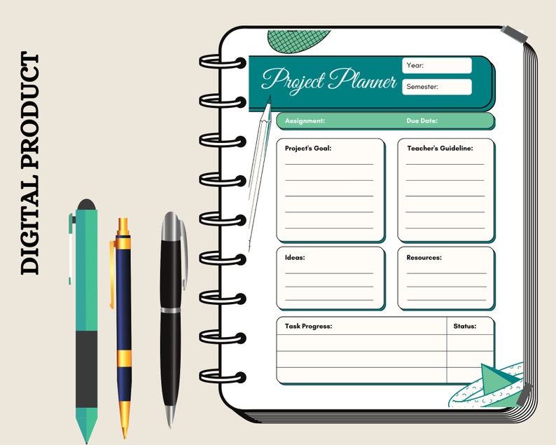 Project Planner PDF Printable, Undated Productivity Planner, Project ...