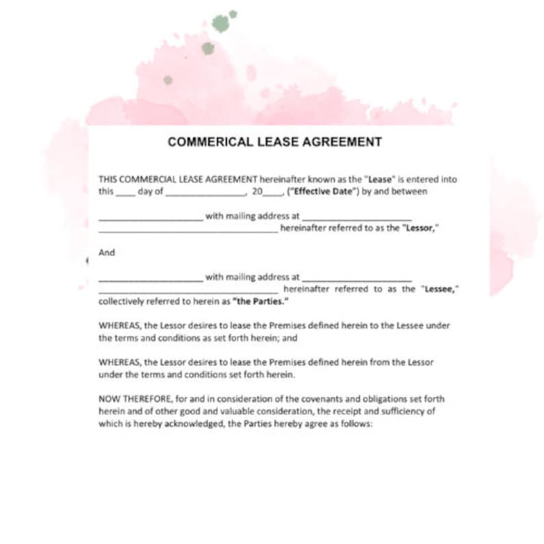 Printable Commercial Lease Agreement Template (PDF & Word) - Etsy