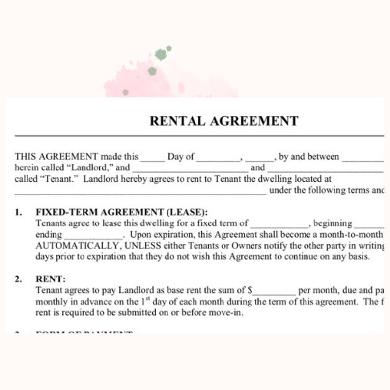 Customized Rental Agreement Lease, Personalized Lease Contract, Editable Tenant Agreement Form ...