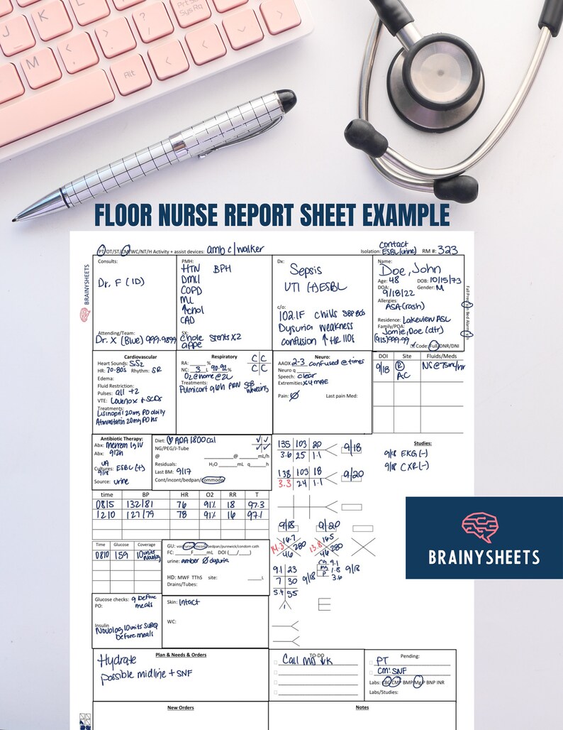 Nurse Report Sheet︱medsurg Report Sheet︱telemetry Report Sheet︱report ...