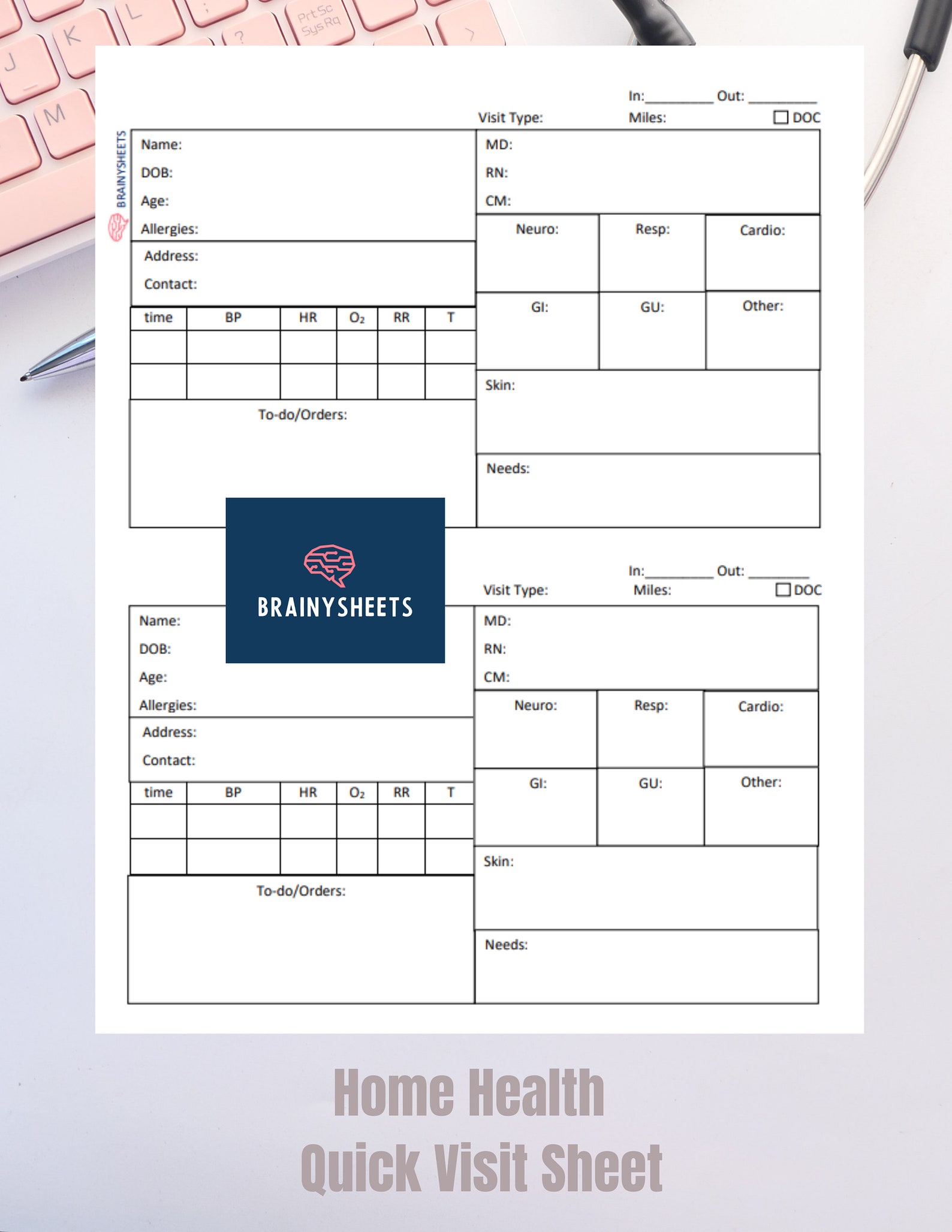 Home Health Template | Home Health Nurse Sheet | Home Health Visit ...