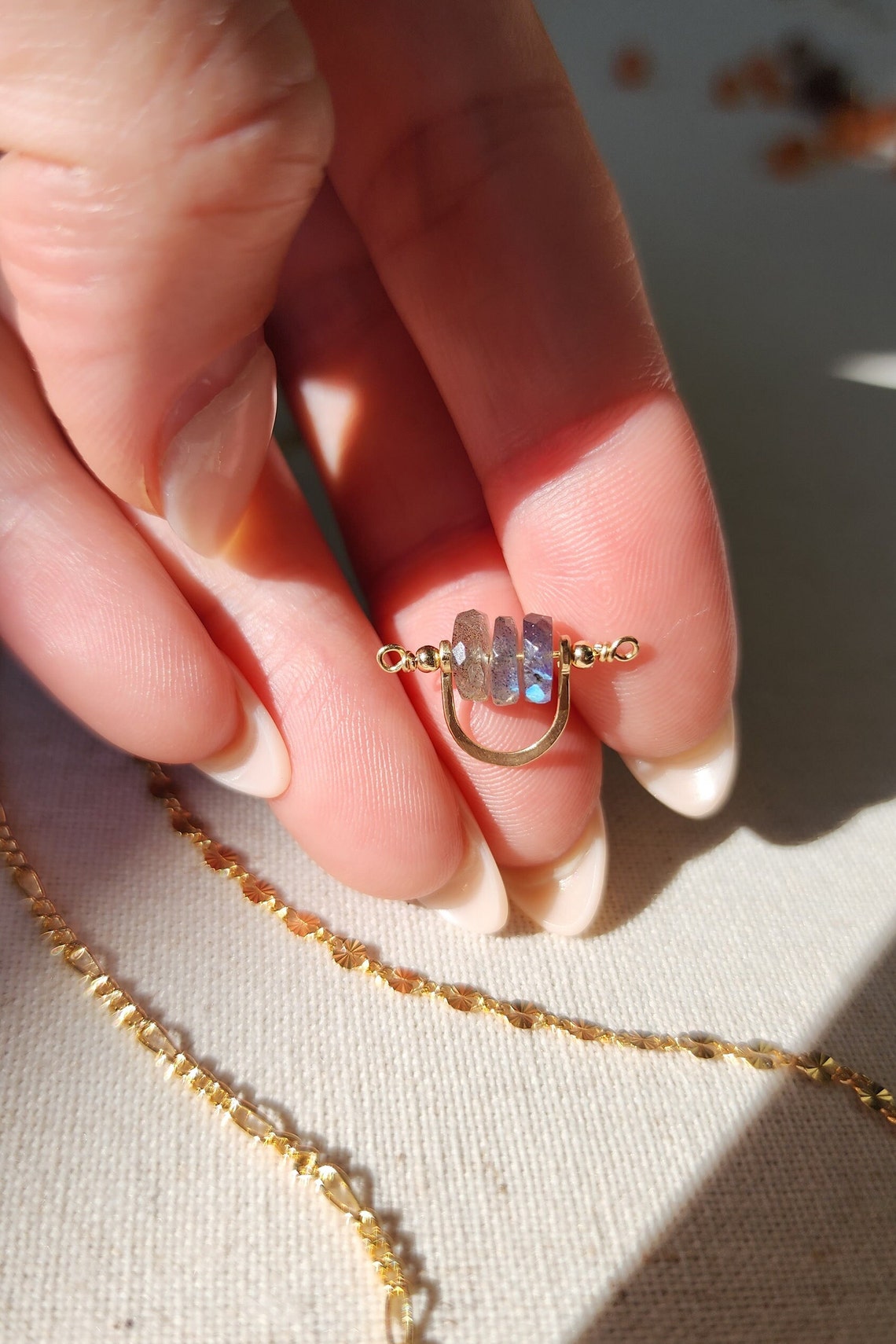 Labradorite Luster Permanent Jewelry Connector Charm Unique 14K Gold ...