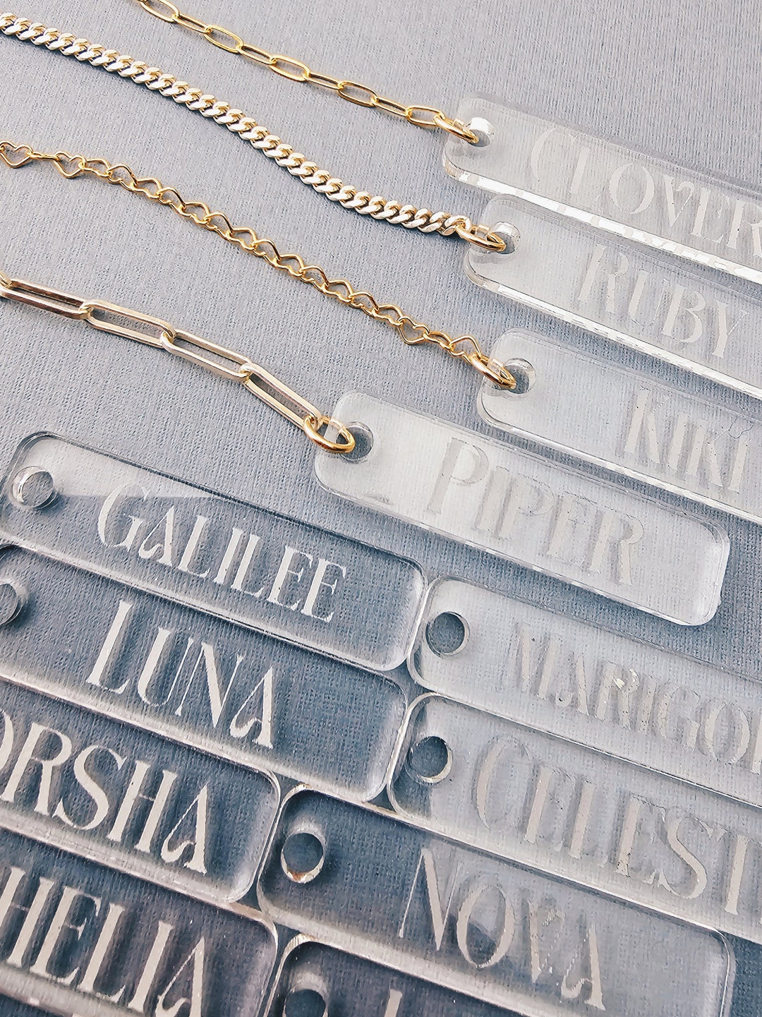 Acrylic Jewelry Tags Personalized Custom Names Permanent Jewelry Chain ...