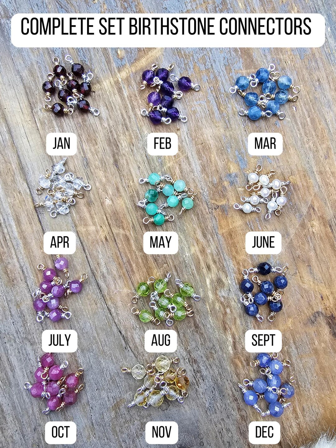 Bulk Permanent Jewelry Charm Birthstone Connector Real Gemstone Bead ...