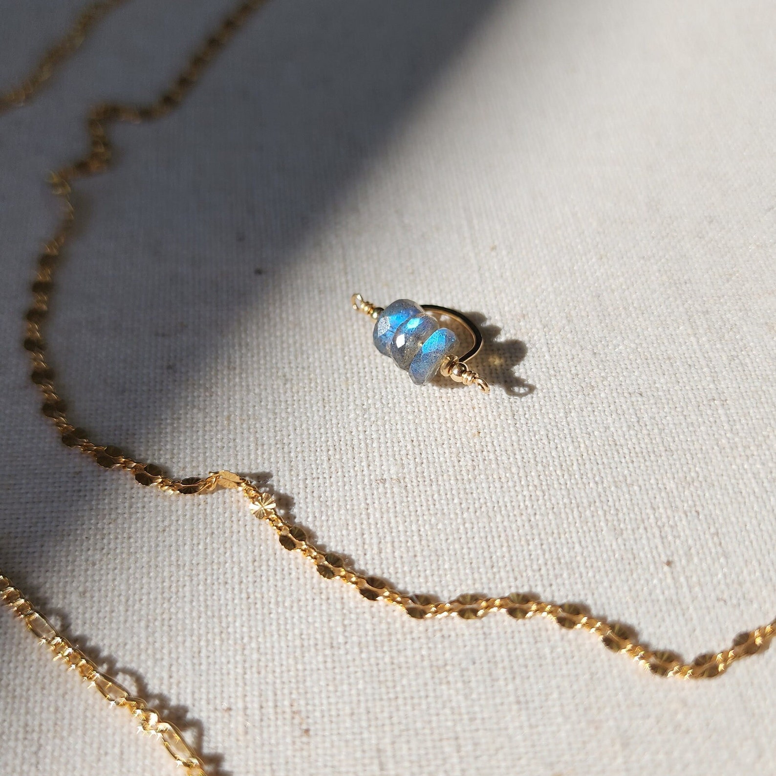 Labradorite Luster Permanent Jewelry Connector Charm Unique 14K Gold ...
