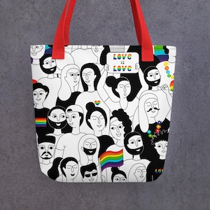 Pride Bag, Live With Pride LGBTQ+ Tote Bag, Line Art Rainbow Colors ...
