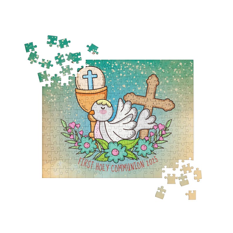 First Communion Jigsaw Puzzle for Kids, Chalice, Wafer, Cross, Dove and ...