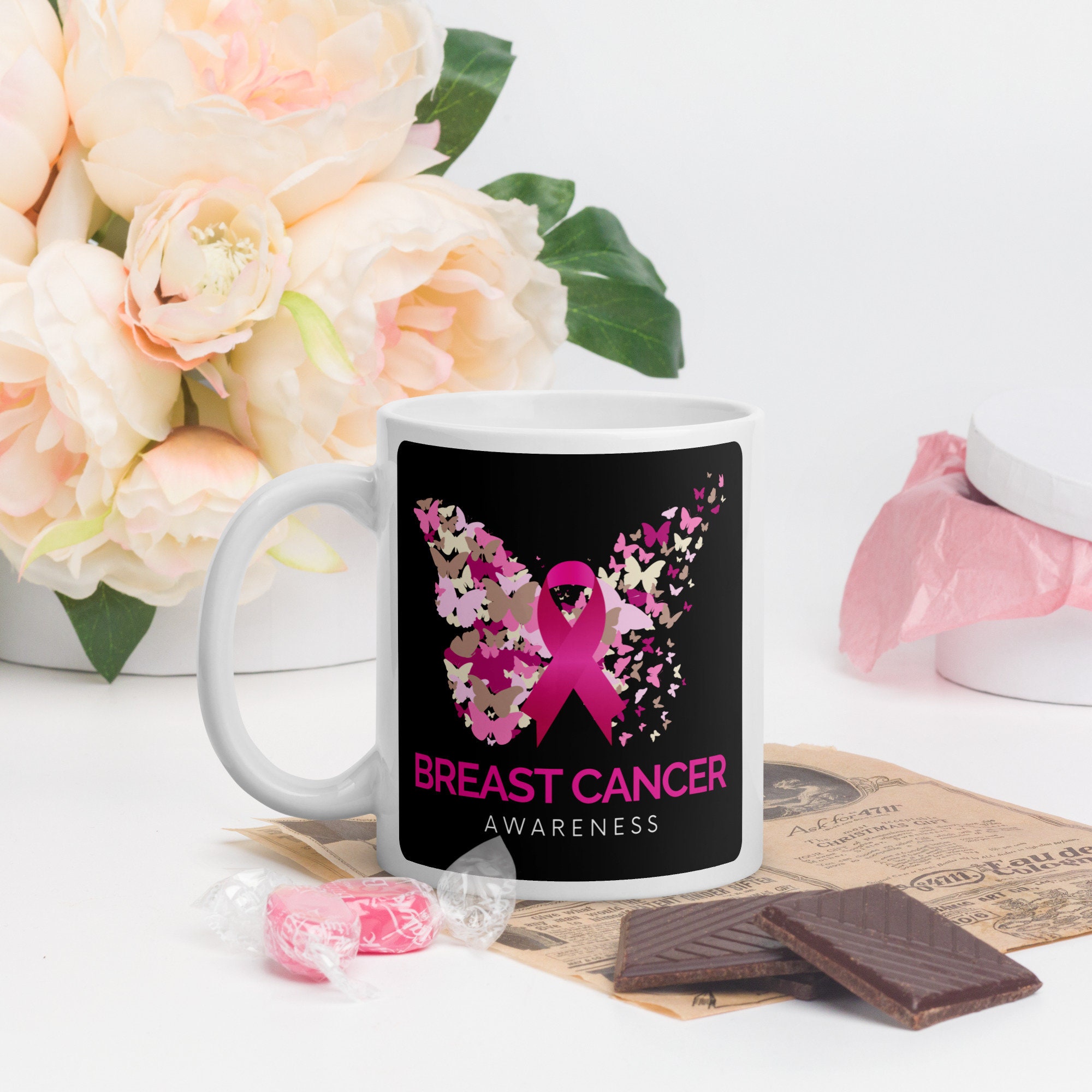 Breast Cancer Awareness Mug With Butterfly Pink Ribbon Design Breast ...