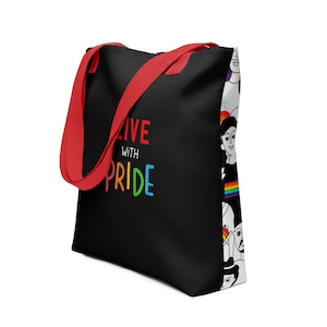 Pride Bag, Live With Pride LGBTQ+ Tote Bag, Line Art Rainbow Colors ...