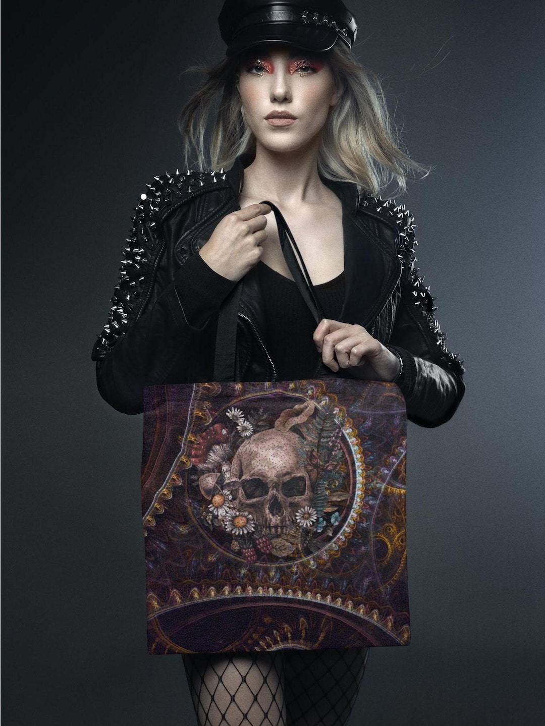 Gothic Tote Bag, Industrial Goth Skull Tote, Dark Aesthetic Grunge Bag ...