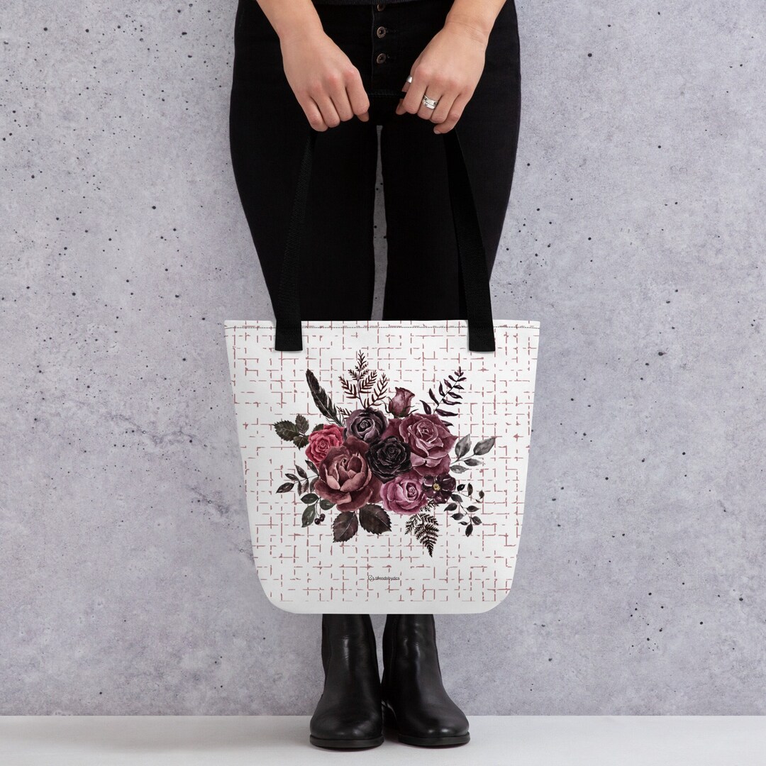Floral Tote Bag for Women With Custom Name Bag Floral Design Bag ...