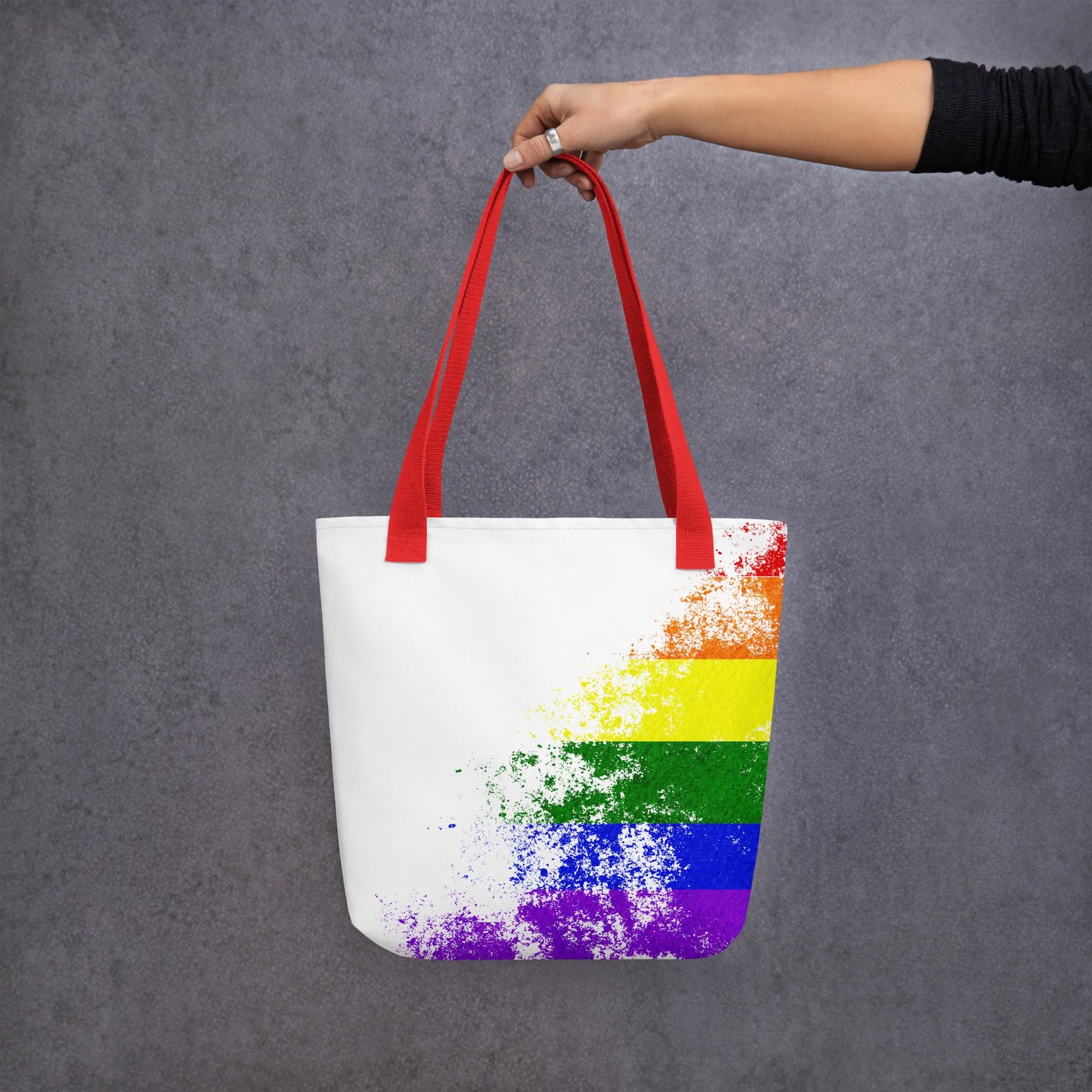 Pride LGBTQ+ Tote Bag, Washed Rainbow Color Background, Unisex Pride ...