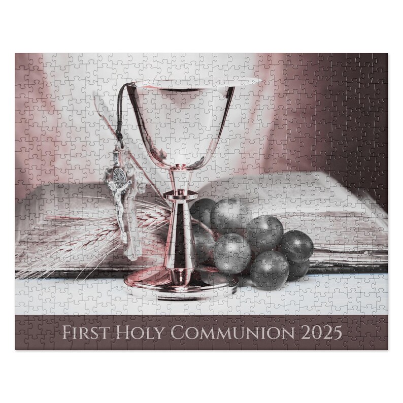 First Communion Jigsaw Puzzle for Kids, Bible, Chalice and Grapes ...