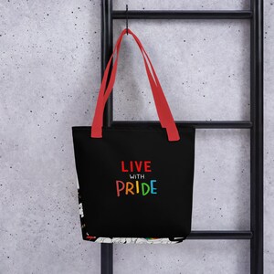 Pride Bag, Live With Pride LGBTQ+ Tote Bag, Line Art Rainbow Colors ...