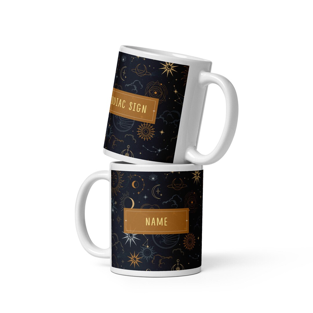 Personalized Sun and Stars Mug, Custom Name and Zodiac Sign Cup, Zodiac ...
