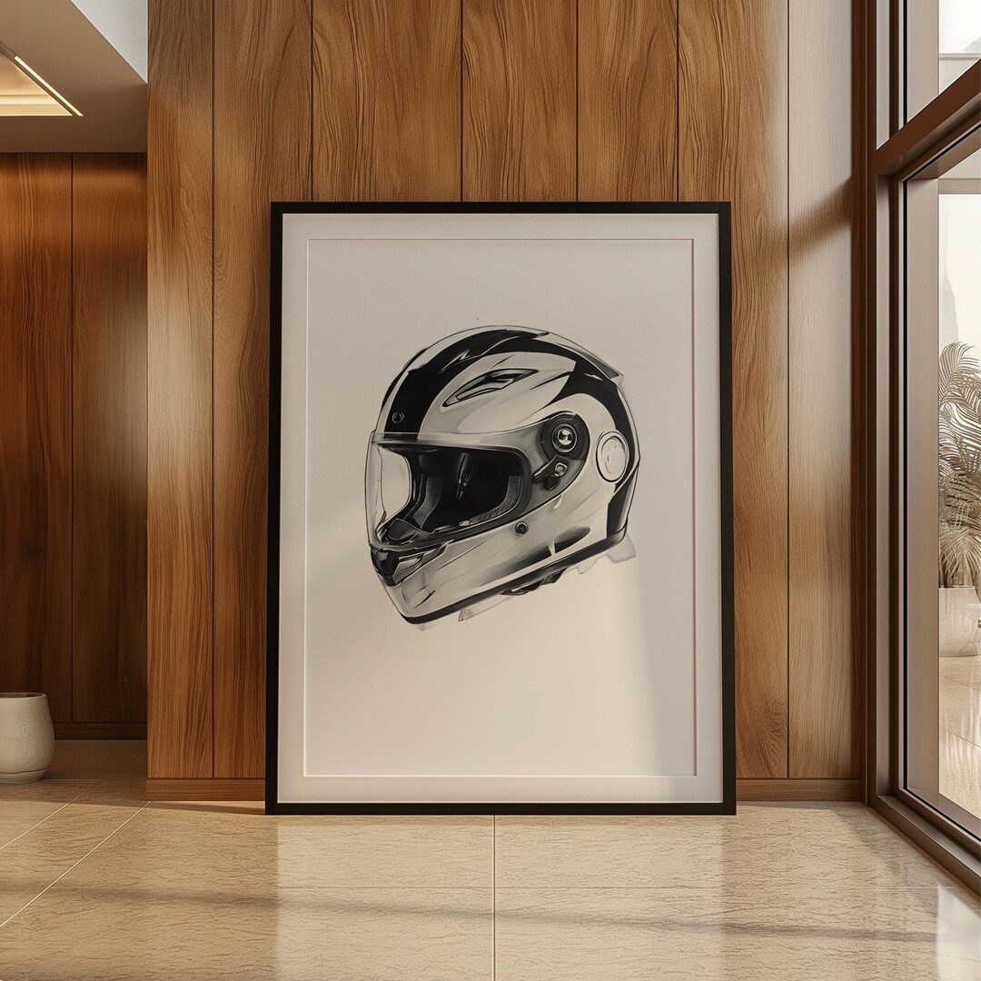 Motorcycle Helmet Poster Print, Black and White Print, Minimalist ...