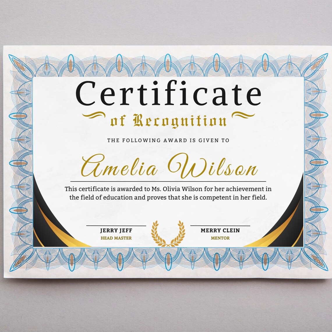 Certificate of Recognition Template Canva, Gold Certificate of ...