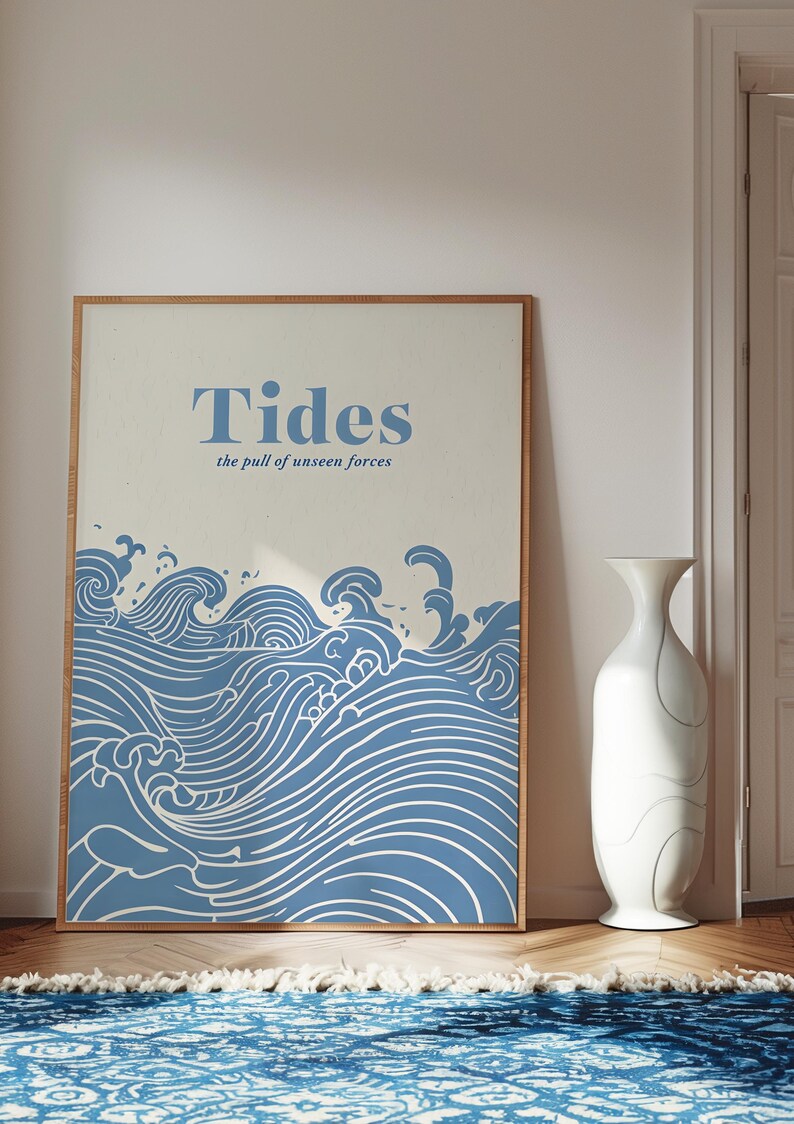 Tides Wall Art Print, Abstract Ocean Waves Poster, Coastal Minimalist ...