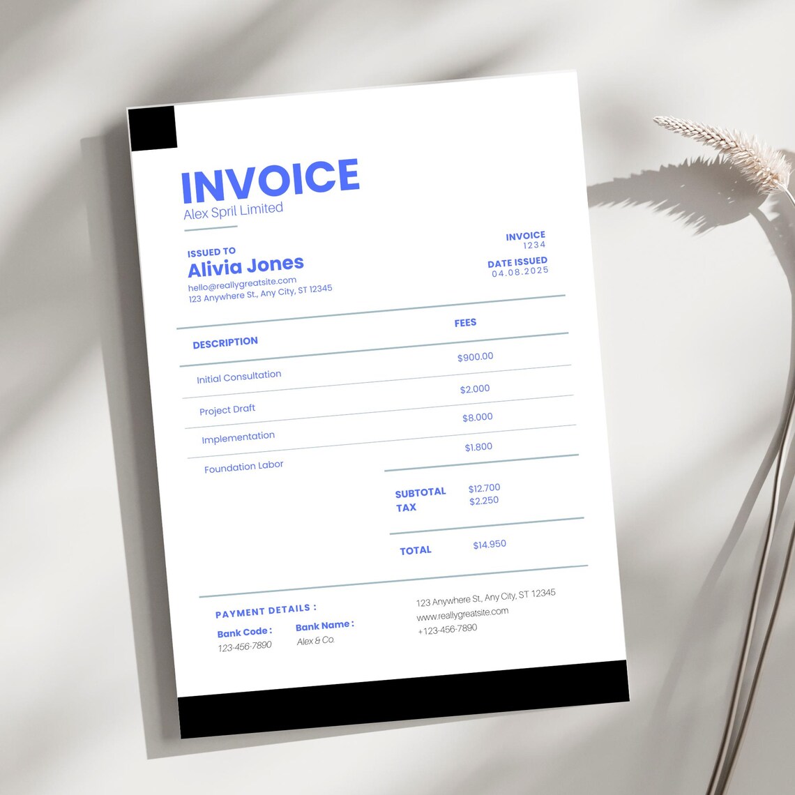Invoice Template Editable, Business Custom Order Form Printable ...