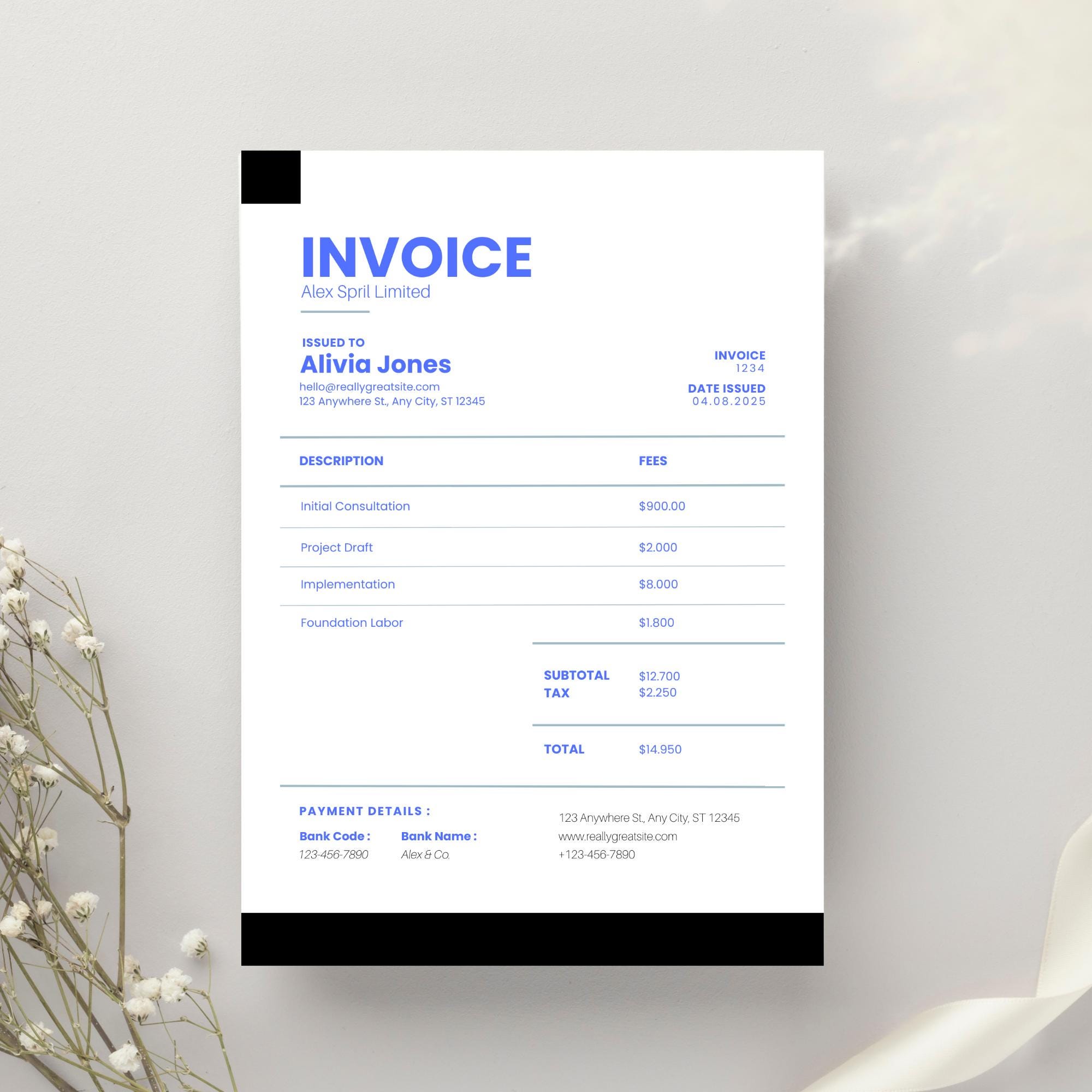 Invoice Template Editable, Business Custom Order Form Printable ...