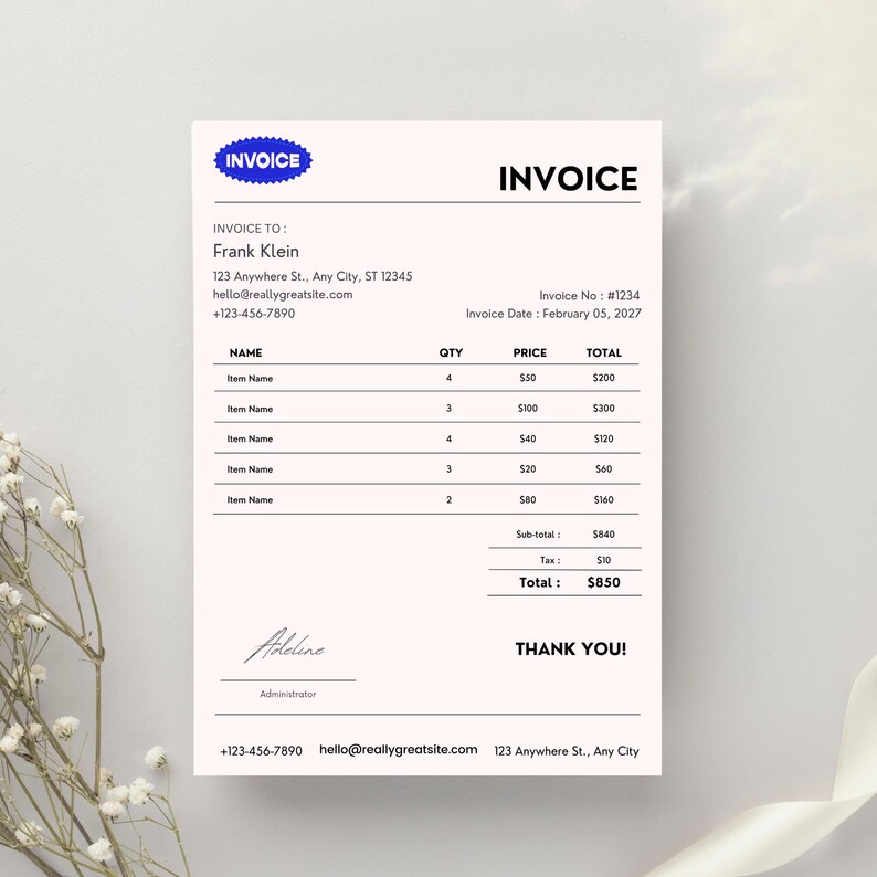 Minimalist Invoice Template, Invoice Editable, Printable Small Business ...