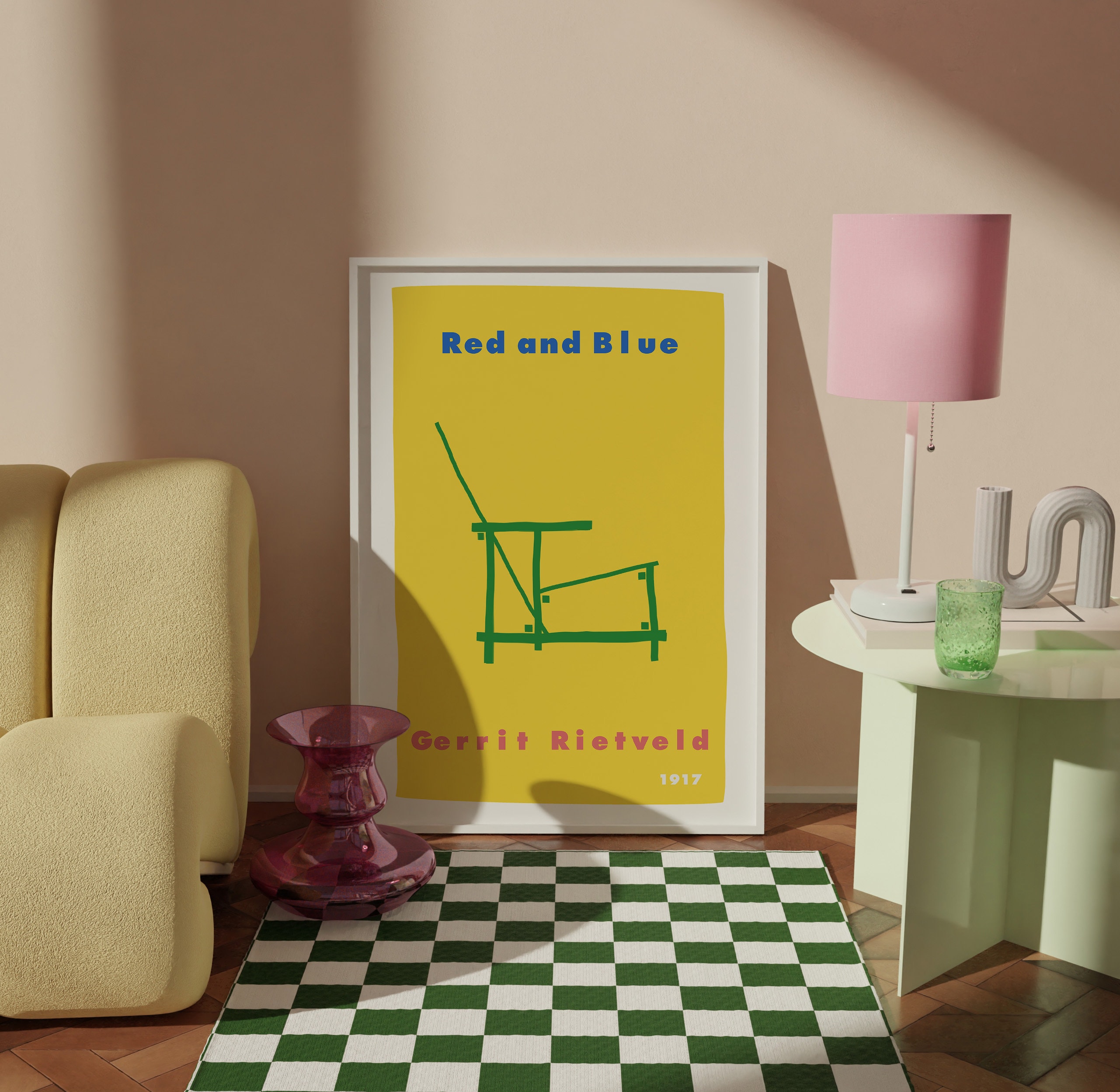 Furniture Poster Digital Download Poster Red and Blue Chair - Etsy