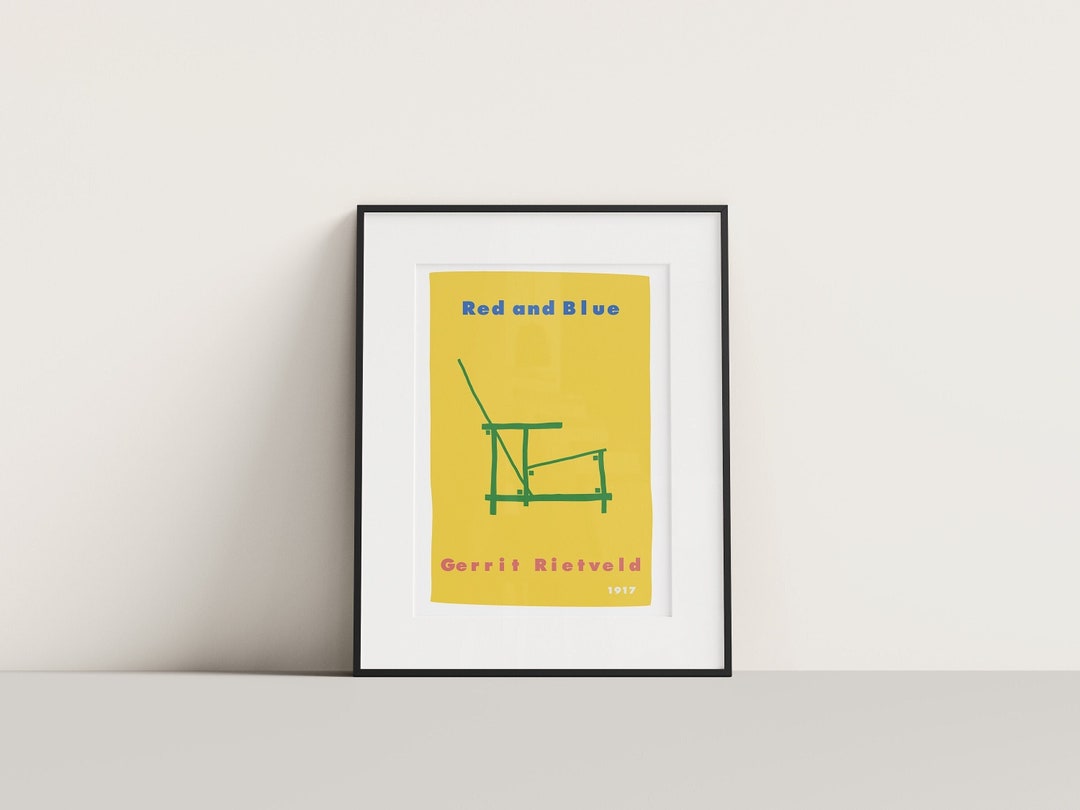 Furniture Poster, Digital Download Poster, Red and Blue Chair Print ...