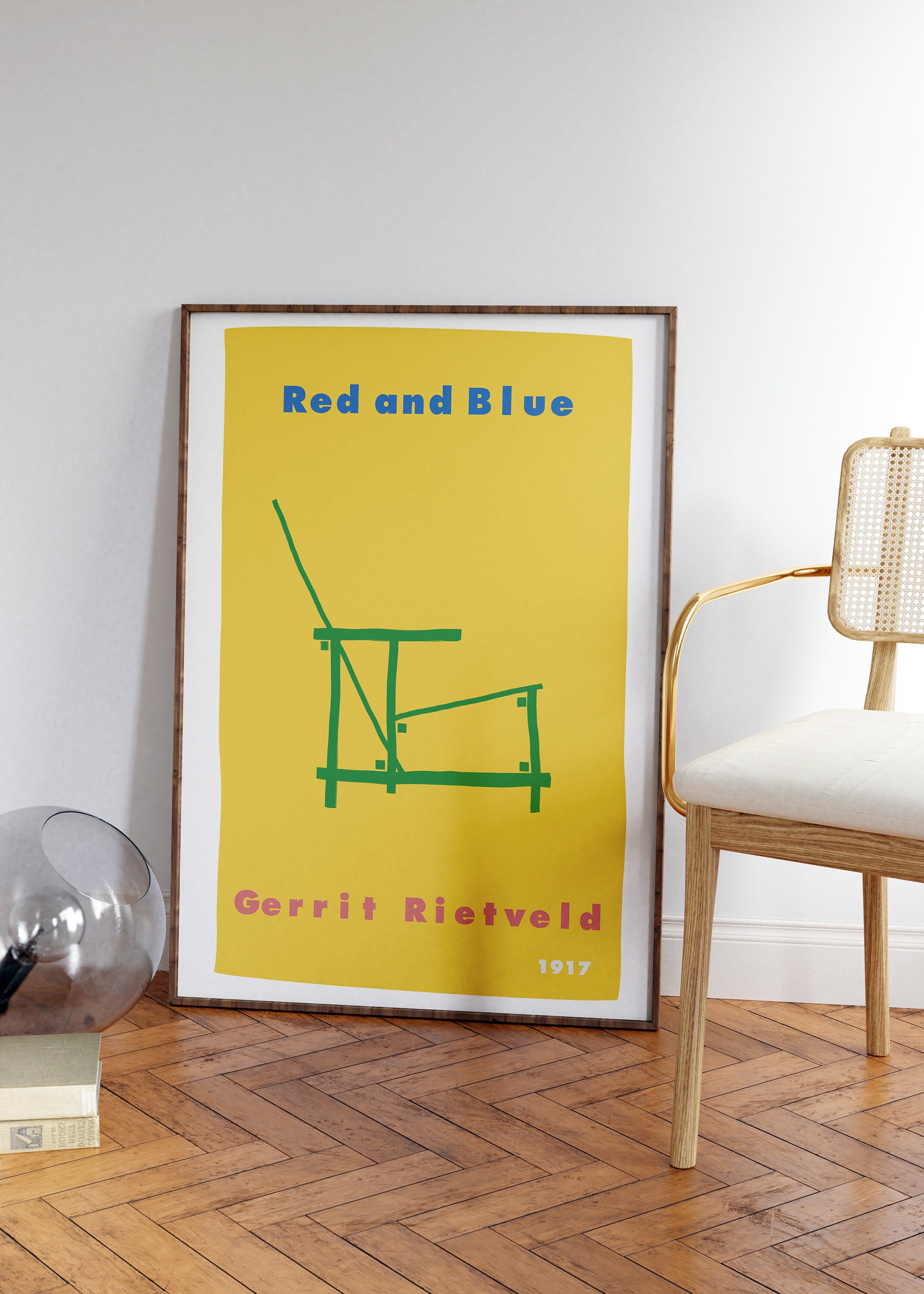 Furniture Poster, Digital Download Poster, Red and Blue Chair Print ...