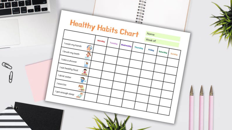 Healthy Habits Chart for Kids | A4 Printable Kids Routine Tracker | Fun ...