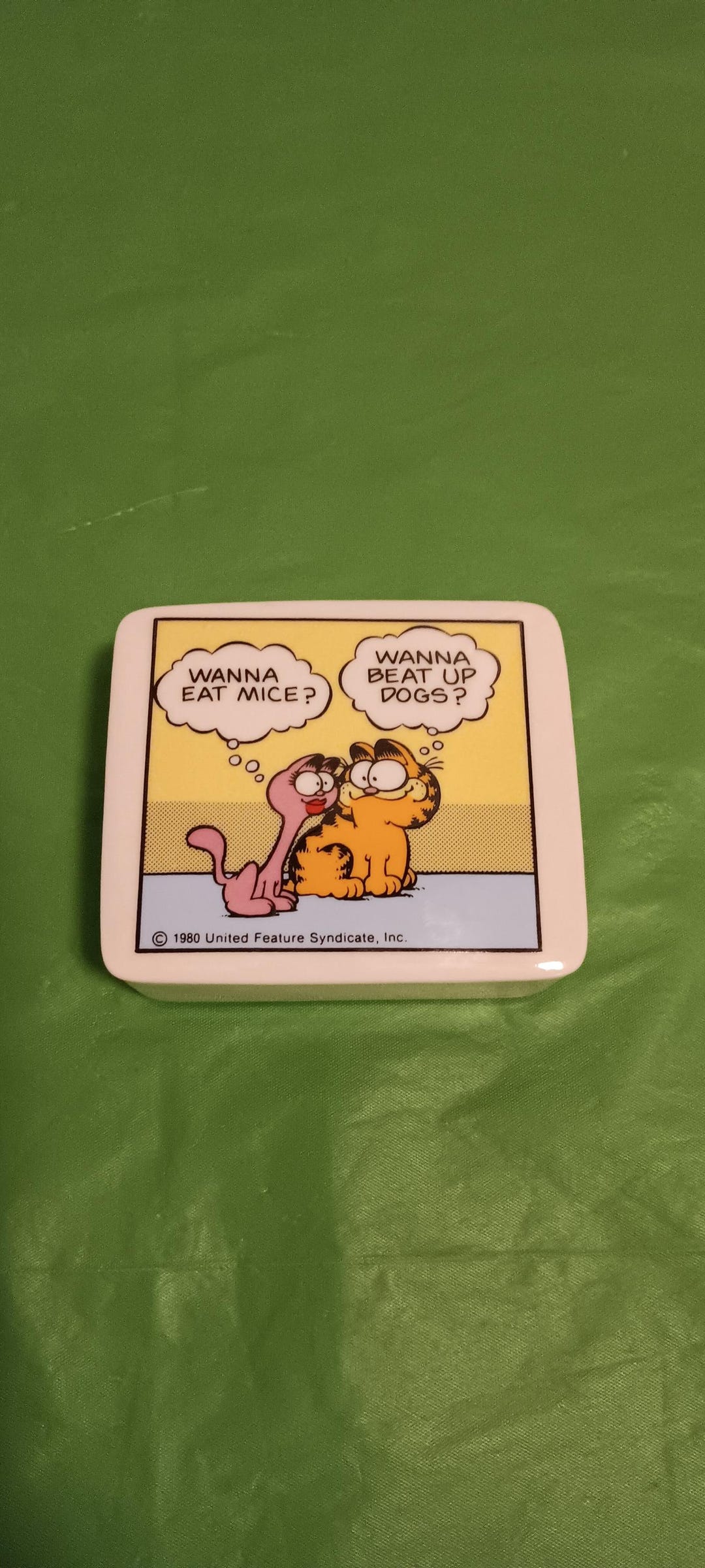Vintage 1981 GARFIELD Cartoon Character Ceramic Lidded Trinket Box Pre ...