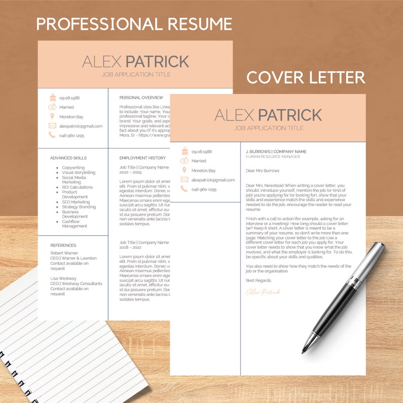 Resume Template Word | Professional Resume | Peach Resume Template - Etsy