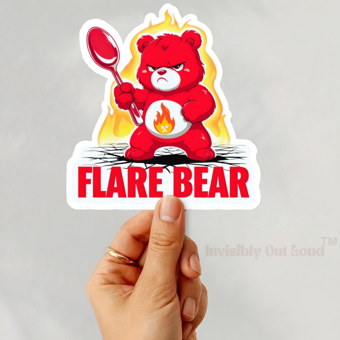 Flare Bear Spoonie Sticker, Angry Care Bear-inspired Chronic Illness ...