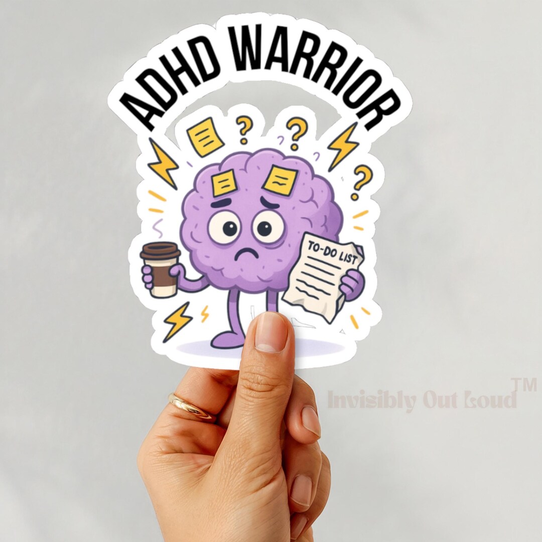 ADHD Warrior Sticker, Funny Neurodivergent Brain With Coffee & To-do ...