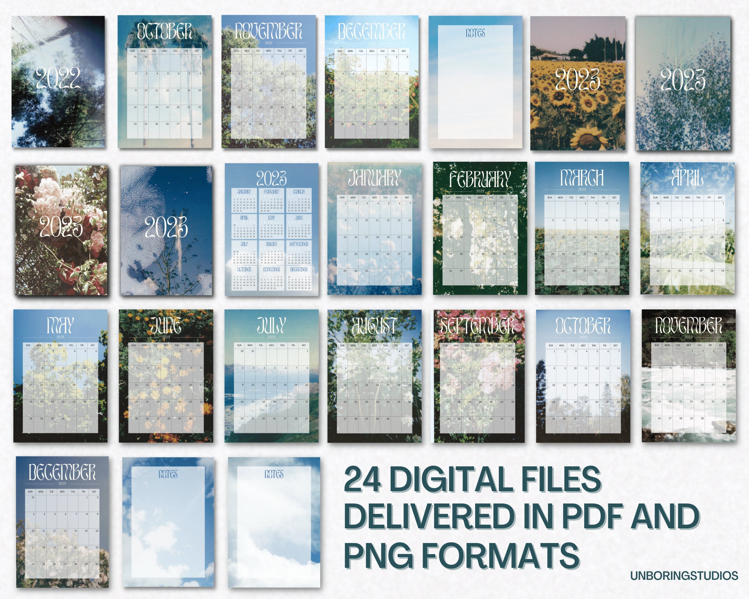 2022 2023 Calendar Planner Printable Portrait Monthly - Etsy