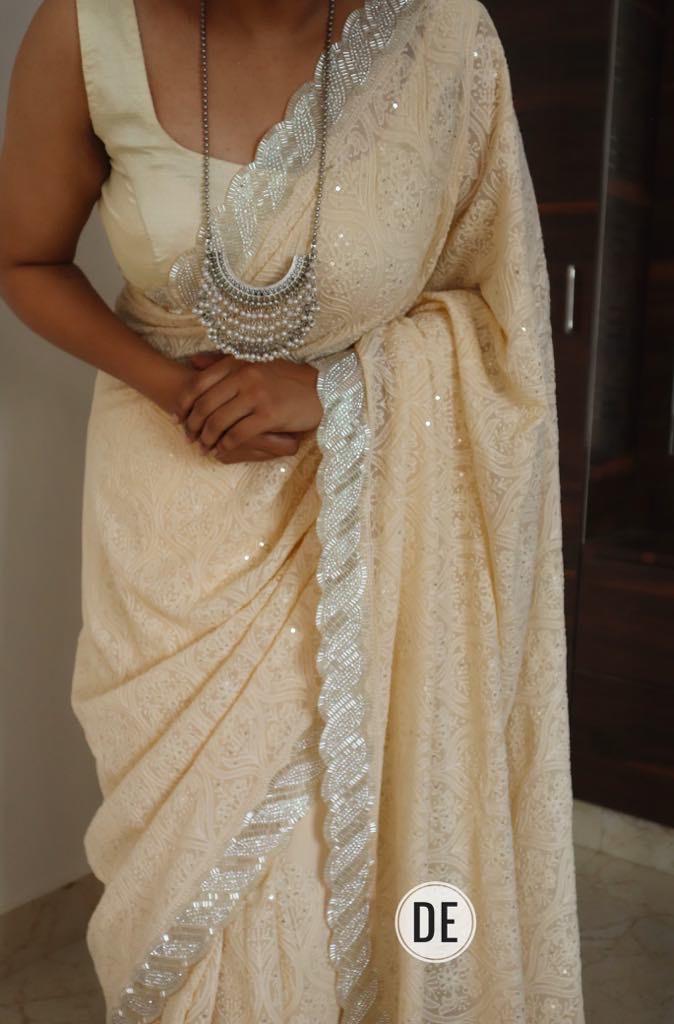 Exclusive Lucknowi Chikankari Saree. - Etsy