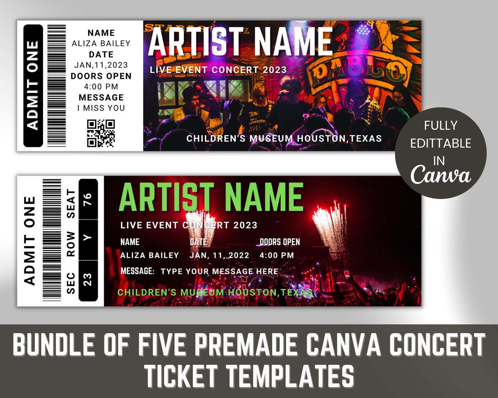 Concert Ticket Template Printable Music Event Ticket Custom Concert ...