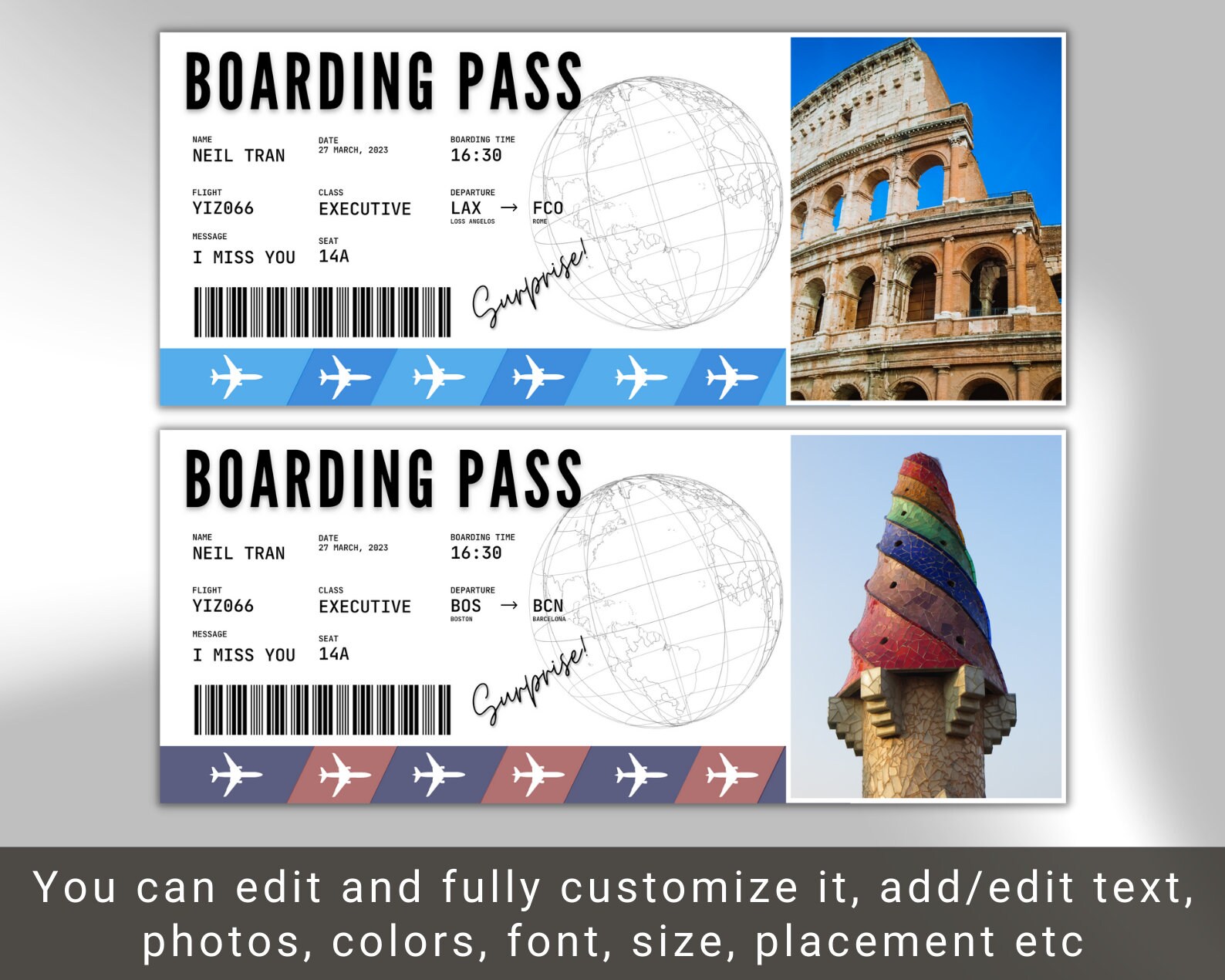 Boarding Pass Template, Editable Canva Boarding Ticket Template ...