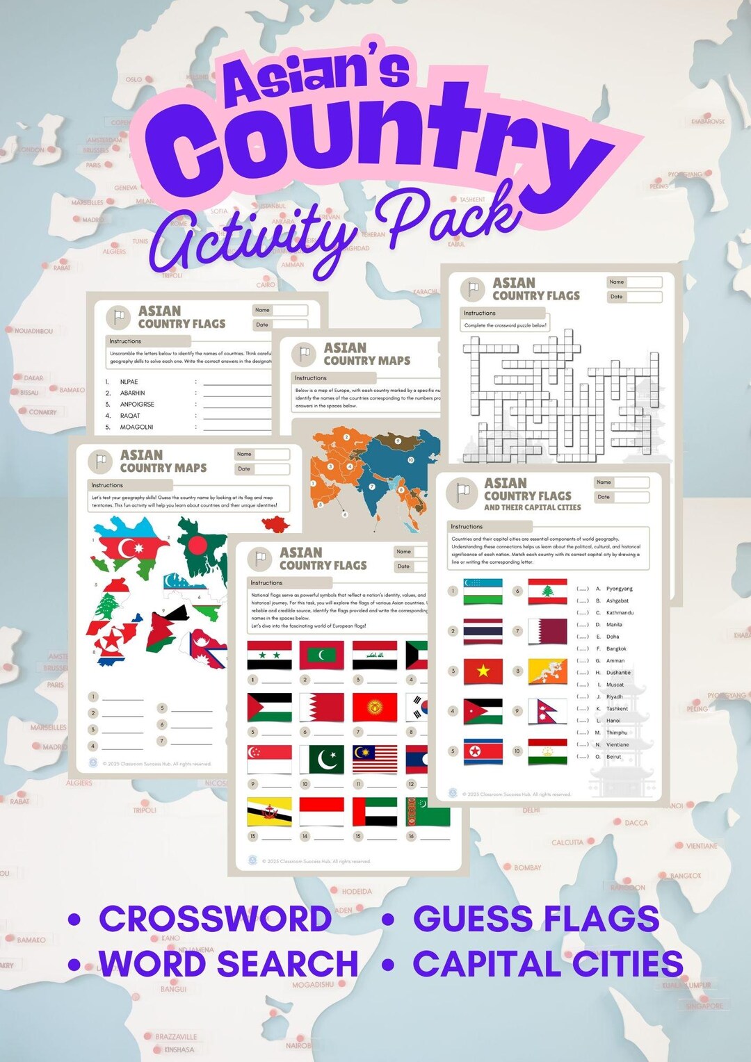 Asian Countries Worksheets | Geography | Activity Pack - Etsy