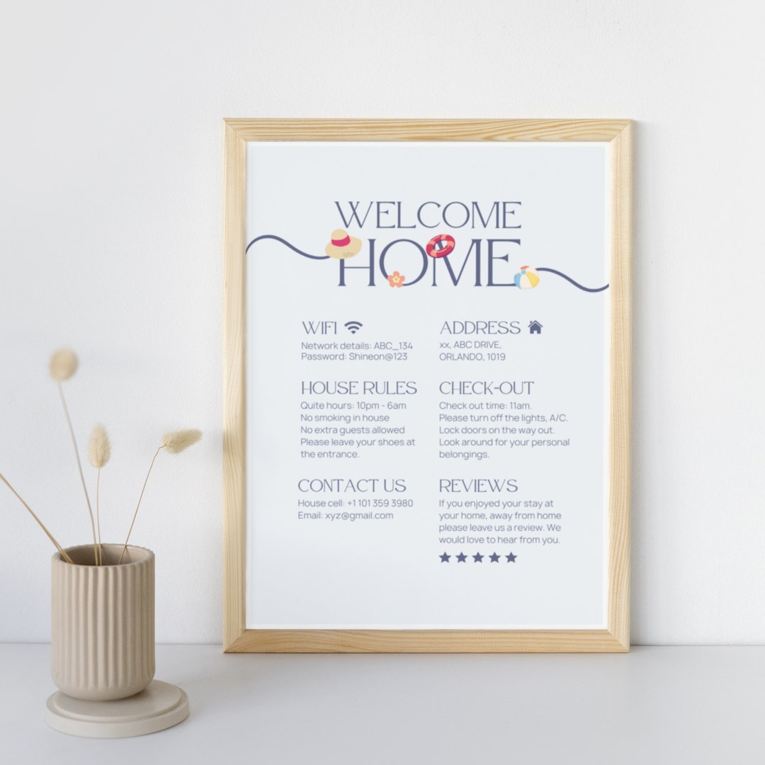 Customizable Airbnb A4 Welcome Home Signage | Canva Template ...