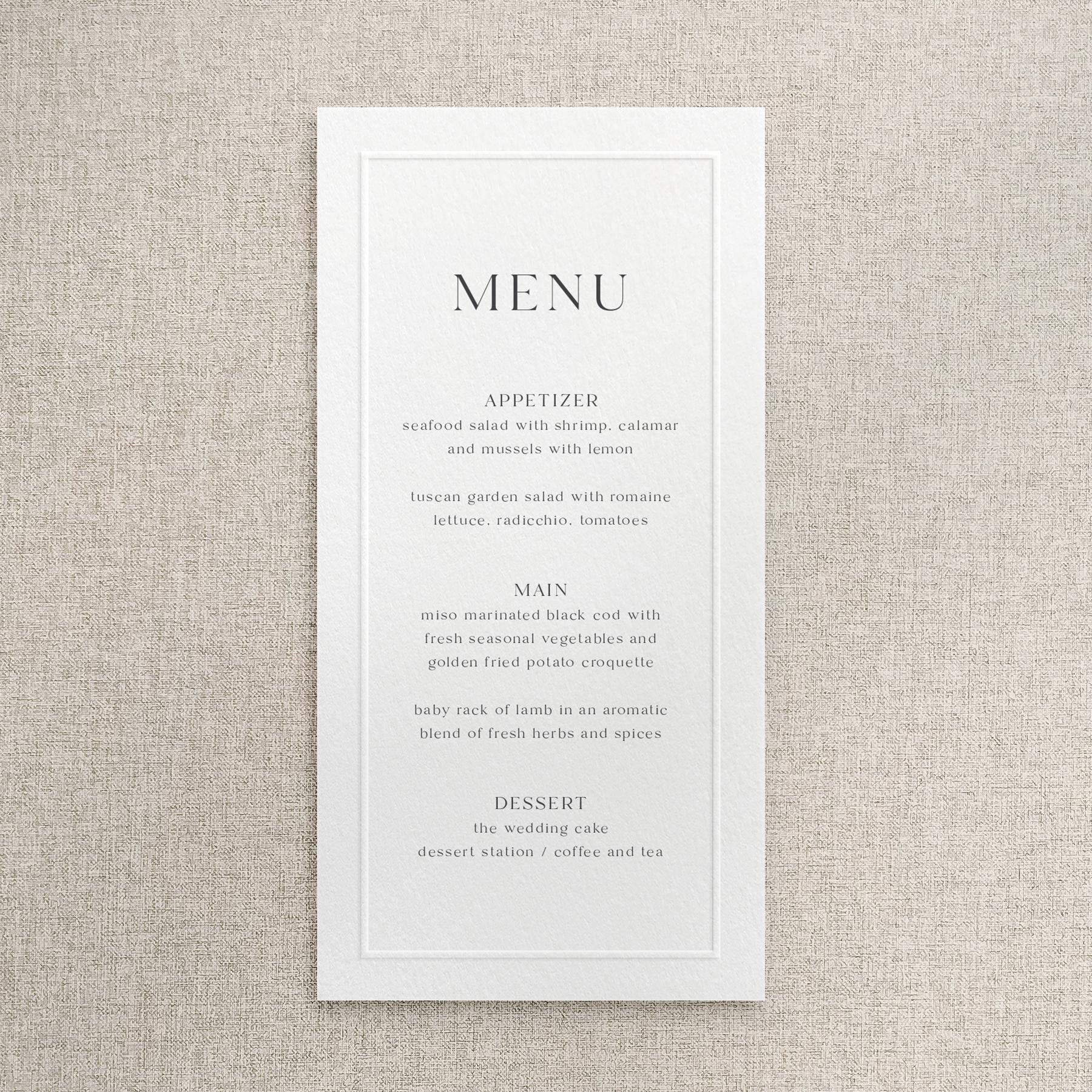 Embossed Wedding Menus | Minimalist Wedding Menus - Etsy