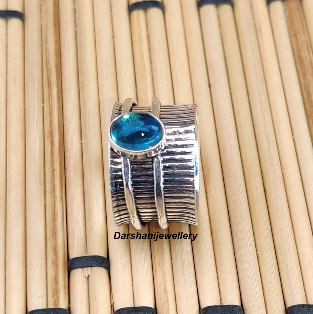 Blue Topaz Spinner Ring, 925 Sterling Silver, Handmade Ring Spinner ...