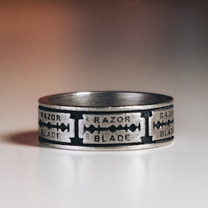 Razor Blade Men Cool Band Ring in 925 Silver, Unusual Male Ring in ...