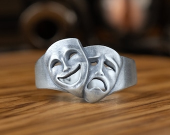 Duel Faced Theater Mask Ring for Men, Theater Comedy and Tragedy Masks ...