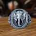 Elephant Head Antique Pattern Silver Men Ring, Elephant Luck Signet ...