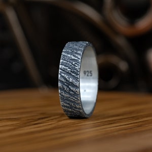 Handcrafted Rock Surface Men Band Ring, Minimalist Unique Men Silver ...